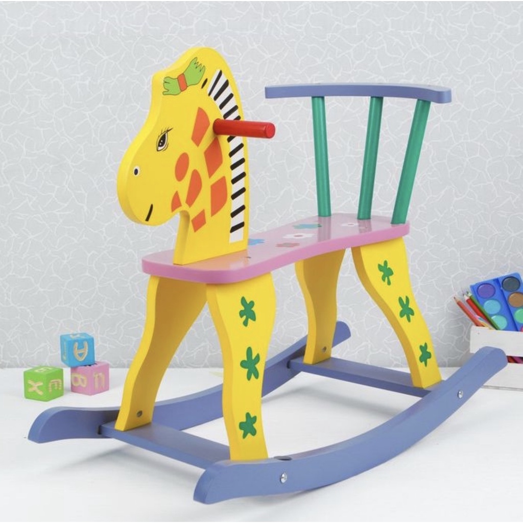 Baby solid wood rocking chair, children's wooden horse toy | Shopee ...