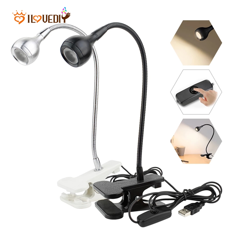 Clip-On Adjustable Flexible Gooseneck LED Book Reading Lamp / USB ...