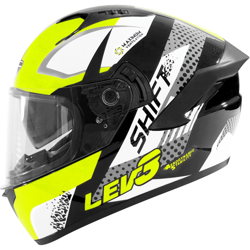 Lev3® FullFace Dual Visor BJ-9960 Shift (Black/Neon Yellow/Dark Gray ...