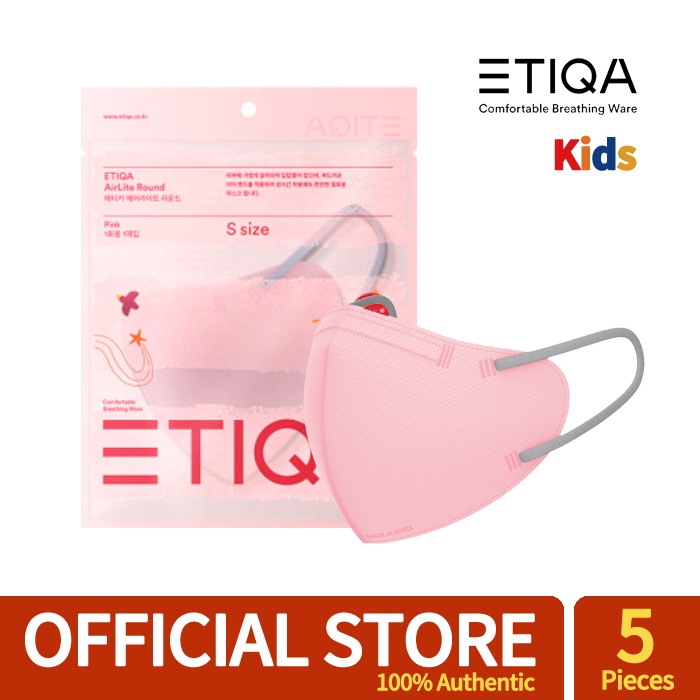 Pink ETIQA Mask KIDS Mask AirLite Round Basic Mask 5 Pieces Bundle ...