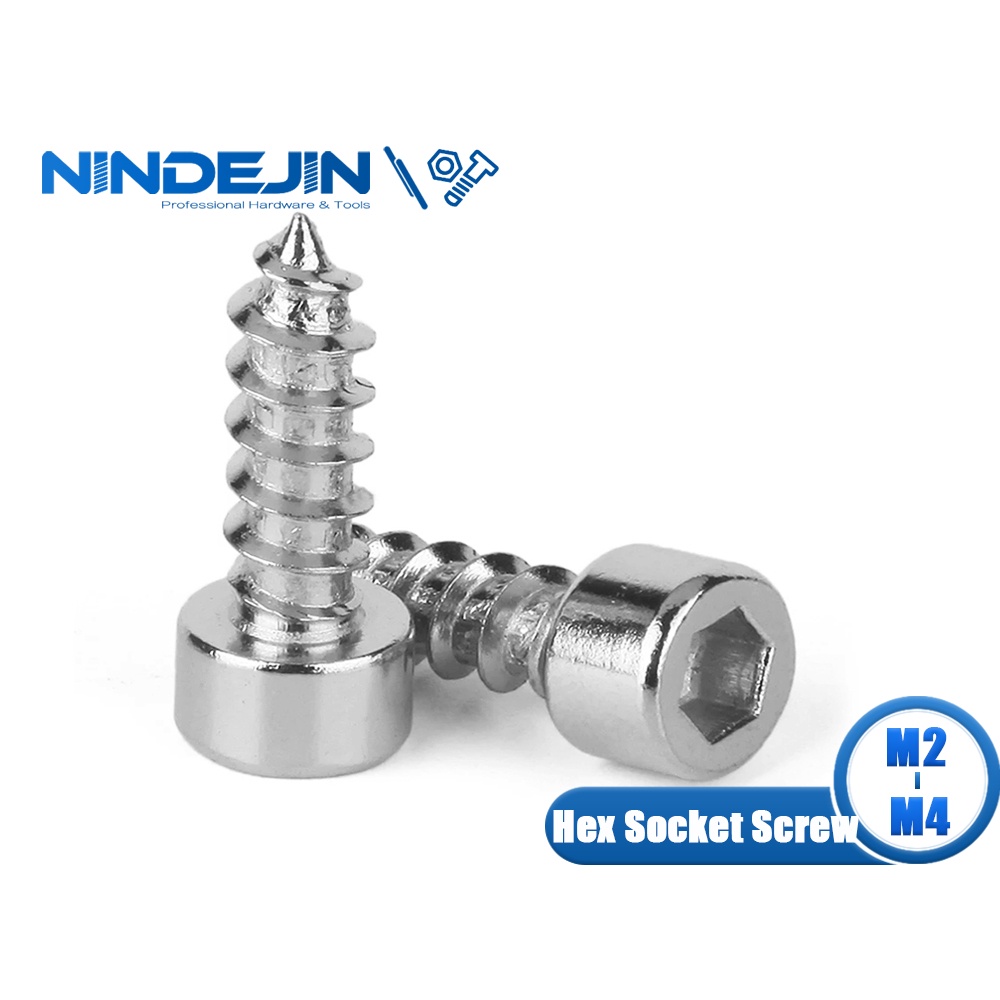 NINDEJIN 55Pcs Hex Socket Cap Head Self Tapping Screw M2 M2.6 M3 M4 304 Stainless Steel Allen ...