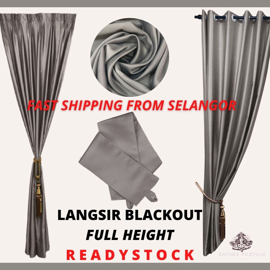 LANGSIR VIVID GREY Siap Jahit plain SEMI blackout tingkap pintu sliding ...