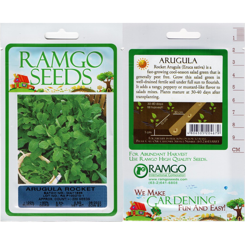 Ramgo RPCH Seeds ARUGULA ROCKET 0.5 gram (ORIGINAL PACKAGING) GDSFPH_S4 ...