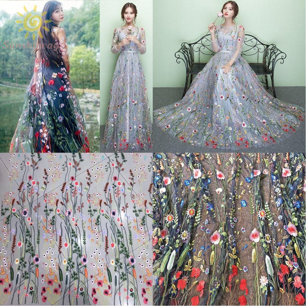 Embroidery Fabric Mesh Beautiful Flower Floral Pattern Bridal ...