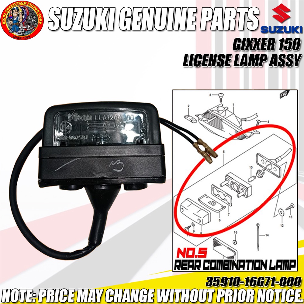 GIXXER 150 LICENSE LAMP ASSY (SGP) (GENUINE: 35910-16G71-000) | Shopee ...