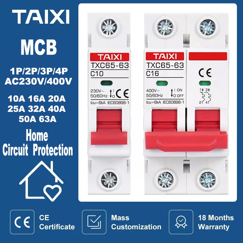 TAIXI AC 220V 400V Miniature Circuit Breaker TXC65 MCB 16A 20A 25A 32A ...