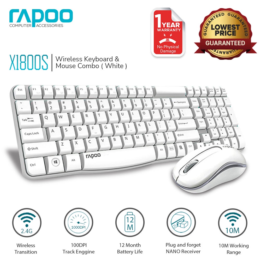 Rapoo X1800S 2.4Ghz Wireless Keyboard And Mouse Set 108 Keys 1000 DPI ...