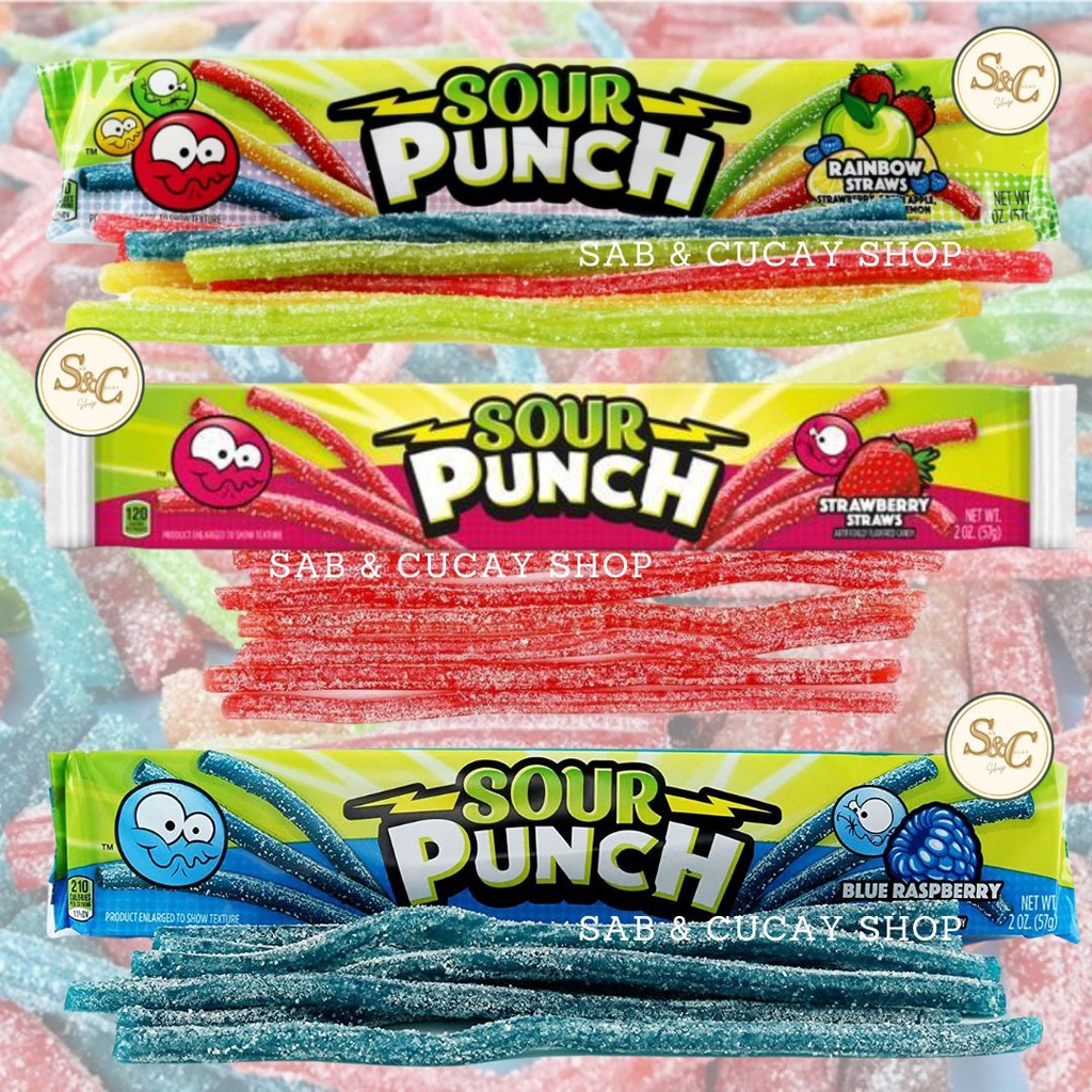 Sour Punch Straws, Rainbow / Strawberry / Blue Raspberry | Shopee ...