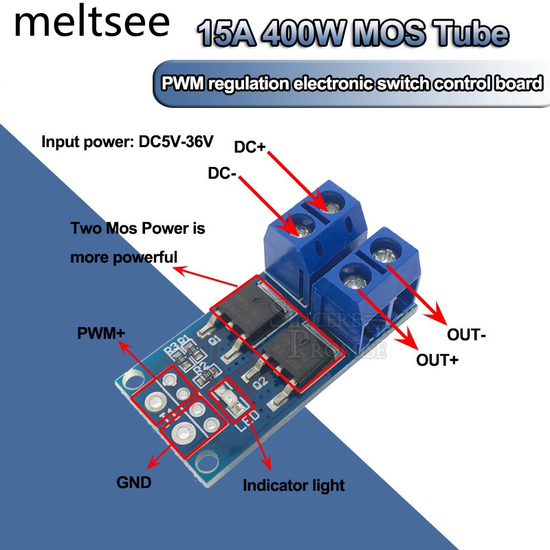 High Power 15A 400W MOS FET Trigger Switch Drive Module PWM Regulator Electronic Switch Control ...