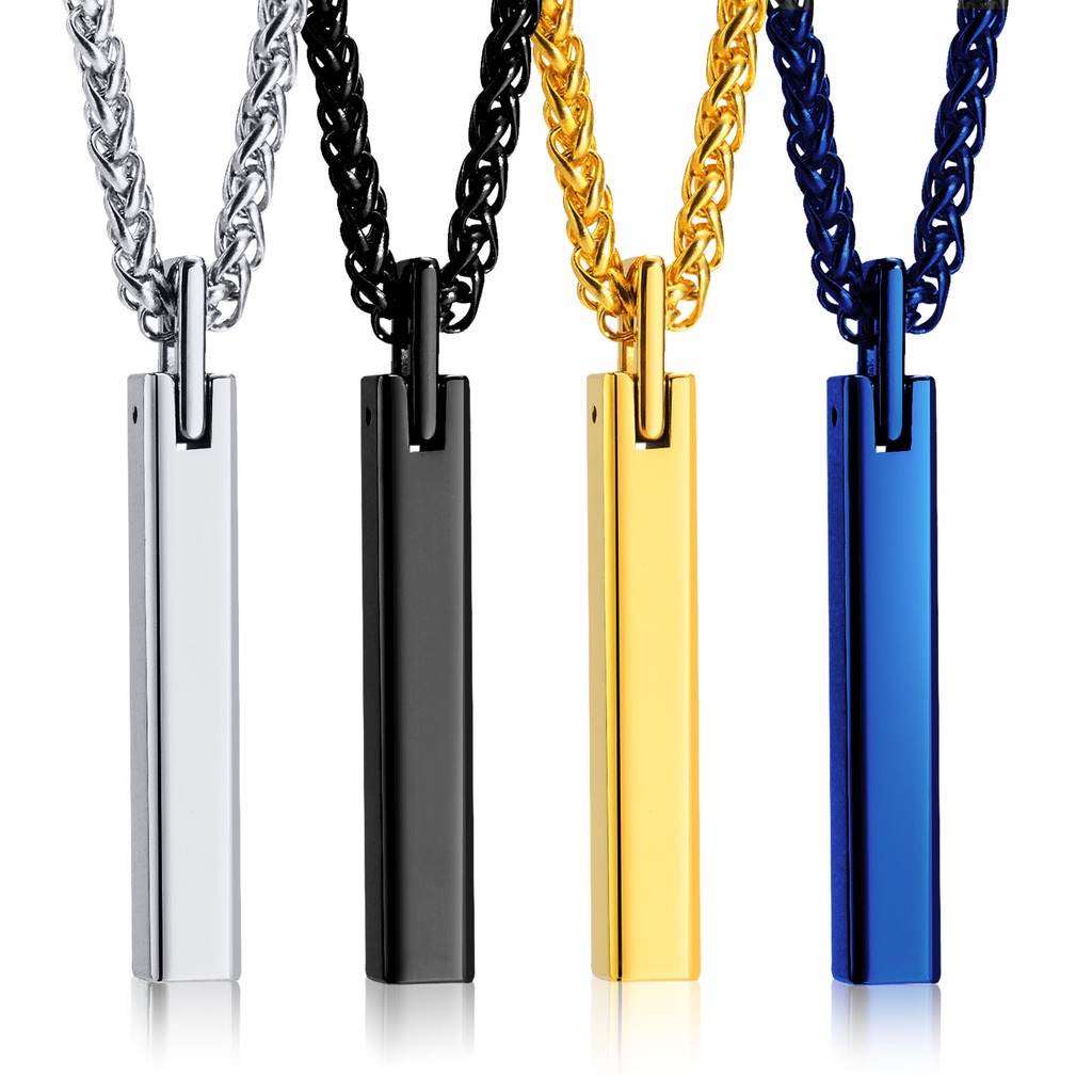 Bar Necklace for Men, Tungsten Geometric Pendant with Stainless Steel ...