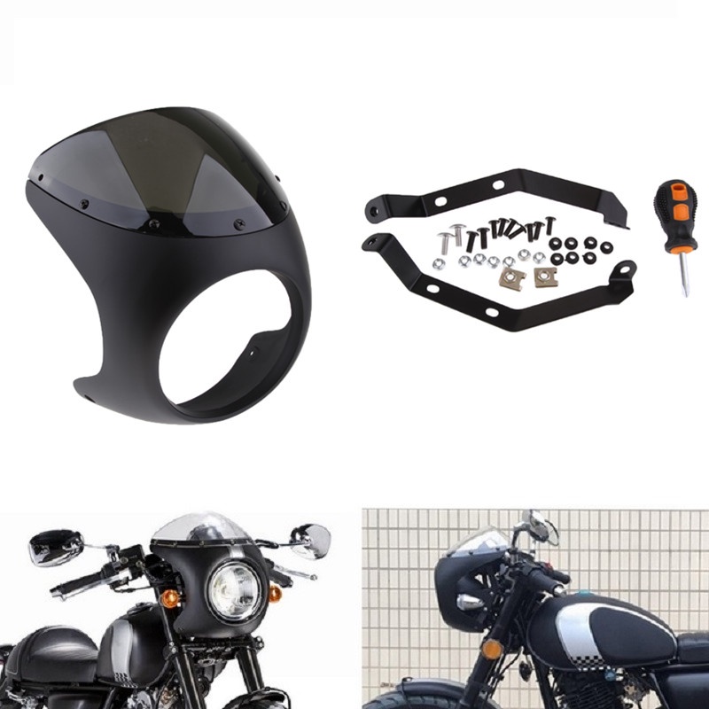 [ Motorcycle 7" Round Headlight Fairing Screen Retro Cafe Racer ...