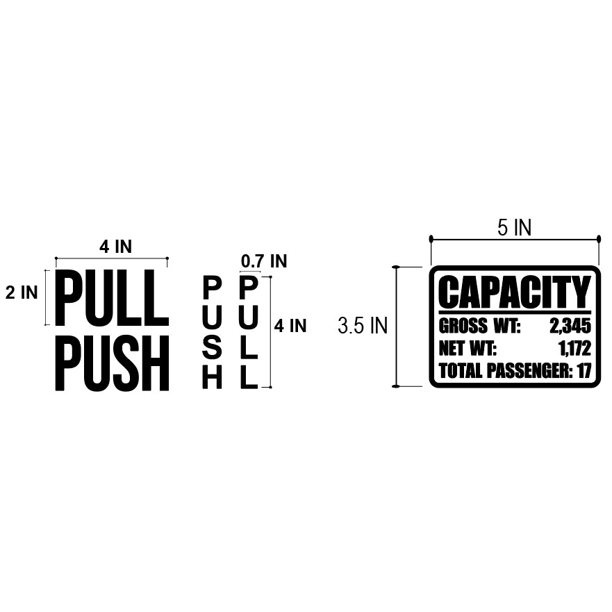 PUSH AND PULL SET DOOR SIGNS CAPACITY VINYL STICKER SIGNAGES WATERPROOF ...