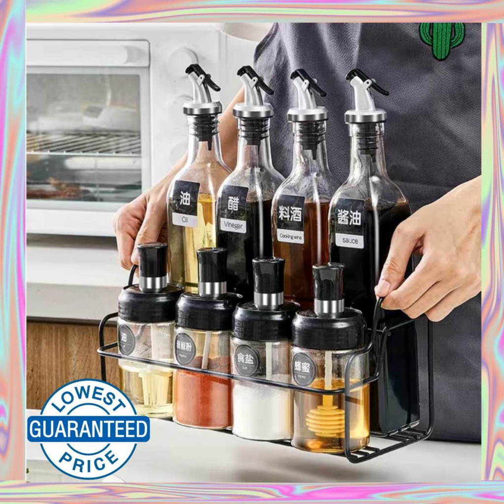 5 in 1 Household Seasoning Jar Set Glass Oiler Saucer Bottle Kitchen ...