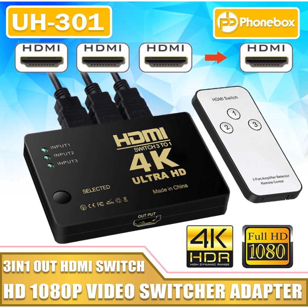 4K 2K 3x1 HDMI Splitter HD 1080P Video Switcher Adapter 3 Input 1 ...
