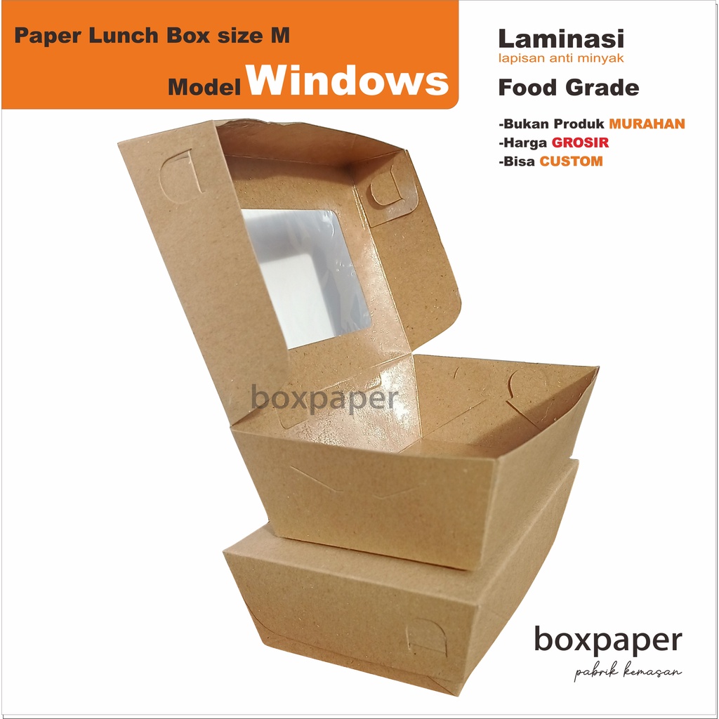 Paper Lunch Box Size M (windows) Thick Window Laminate Packaging Fried ...