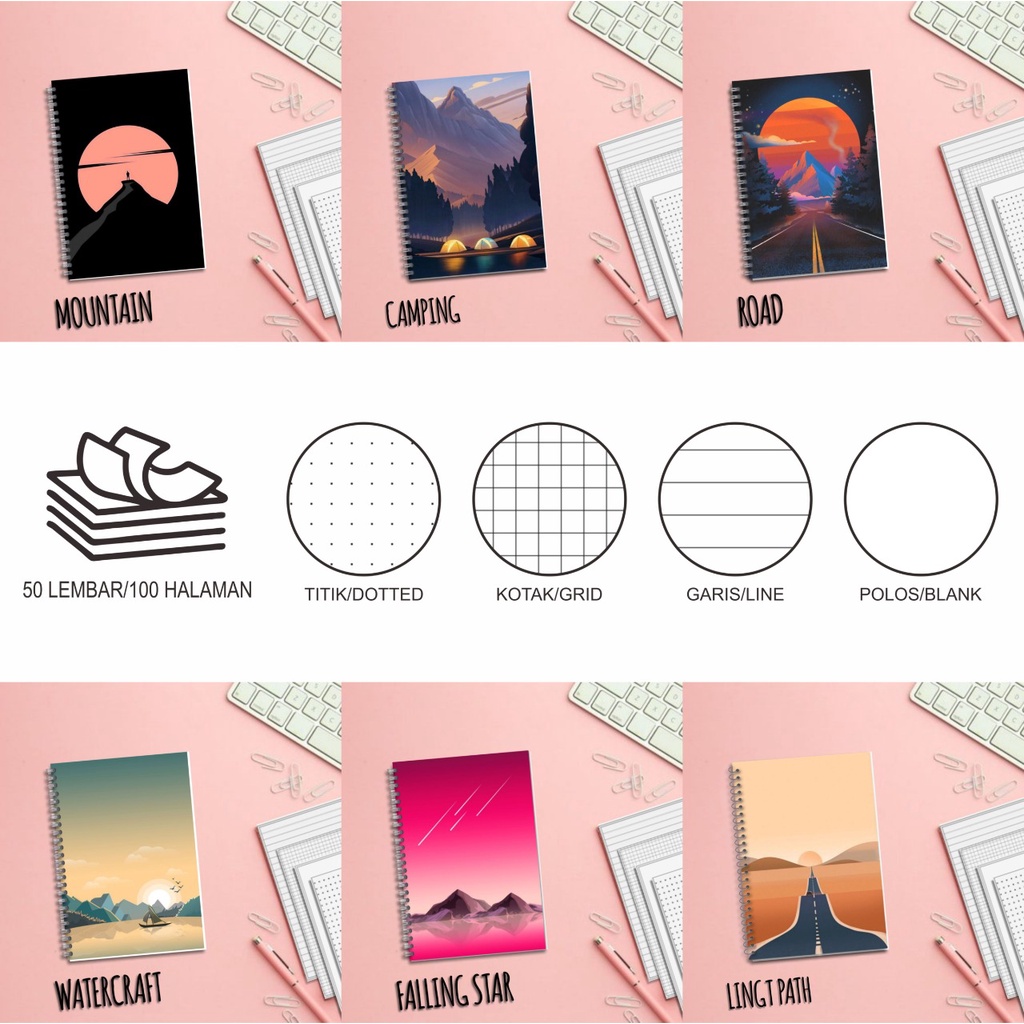 A5 Journal a6 notebook contains 100 pages Line grid Dotte Blank ...