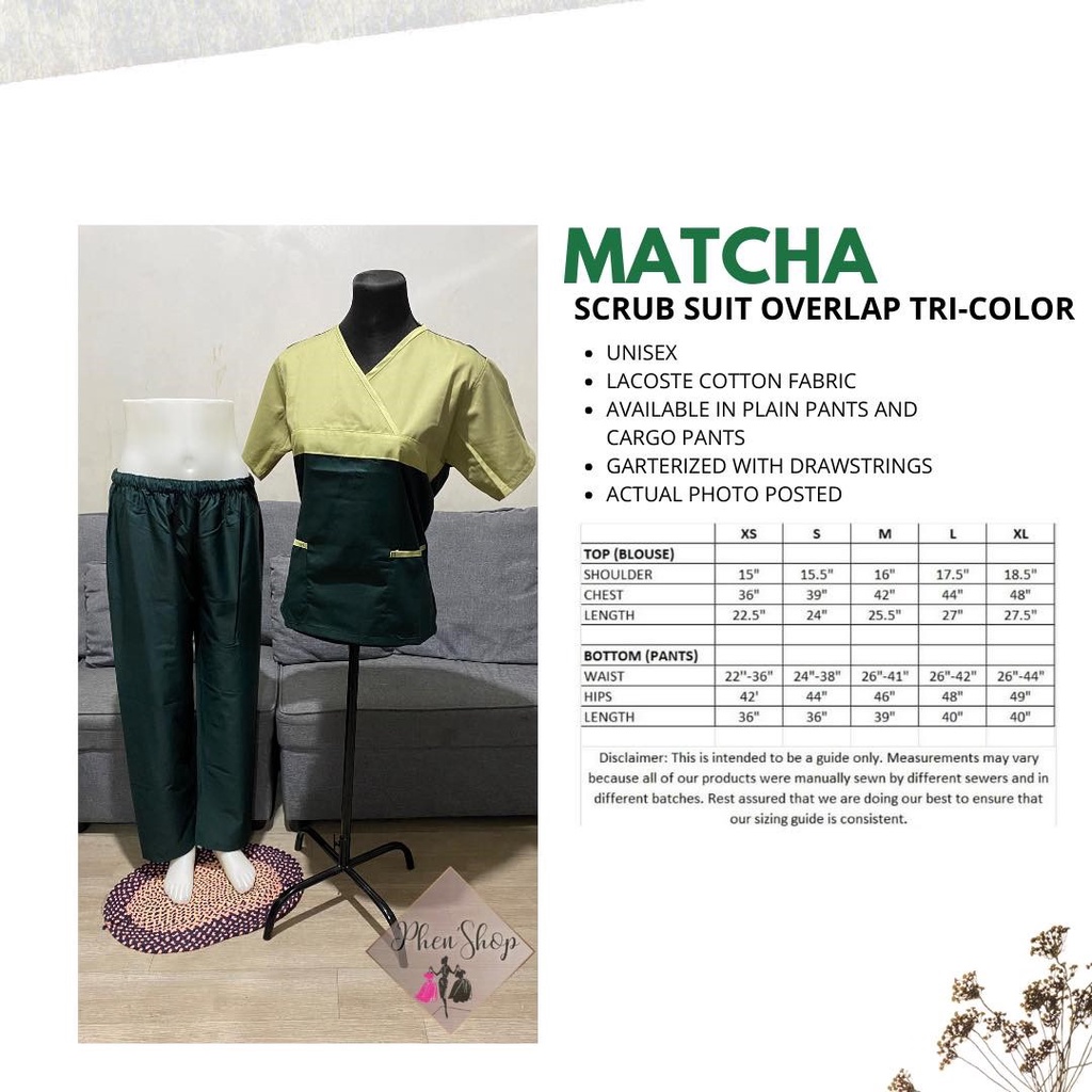 SCRUB SUIT SET OVERLAP TRI-COLOR ( MATCHA ) | Shopee Philippines