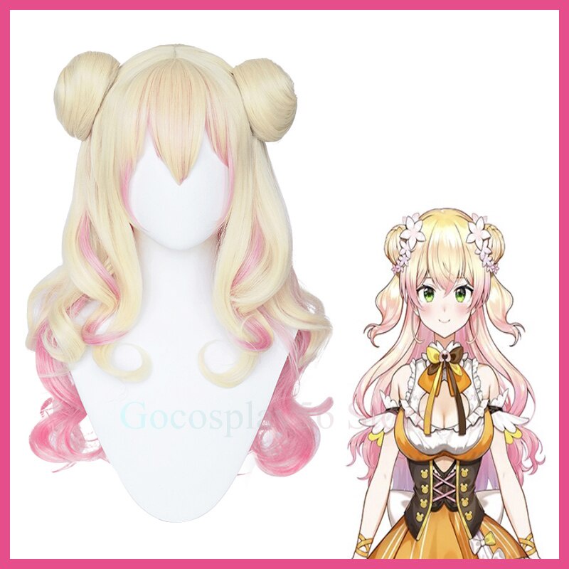 VTuber Momosuzu Nene Wig Buns Hololive Orange Cosplay Gradient Blonde ...