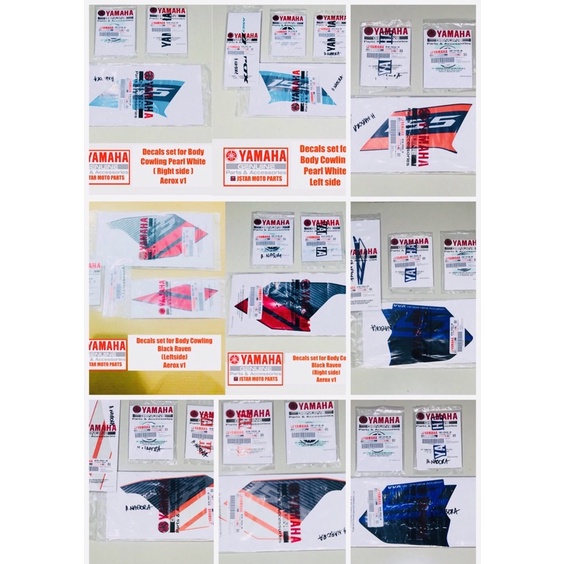 DECALS SET FOR BODY COWLING AEROX V1 / ORIGINAL YAMAHA GENUINE STICKER ...