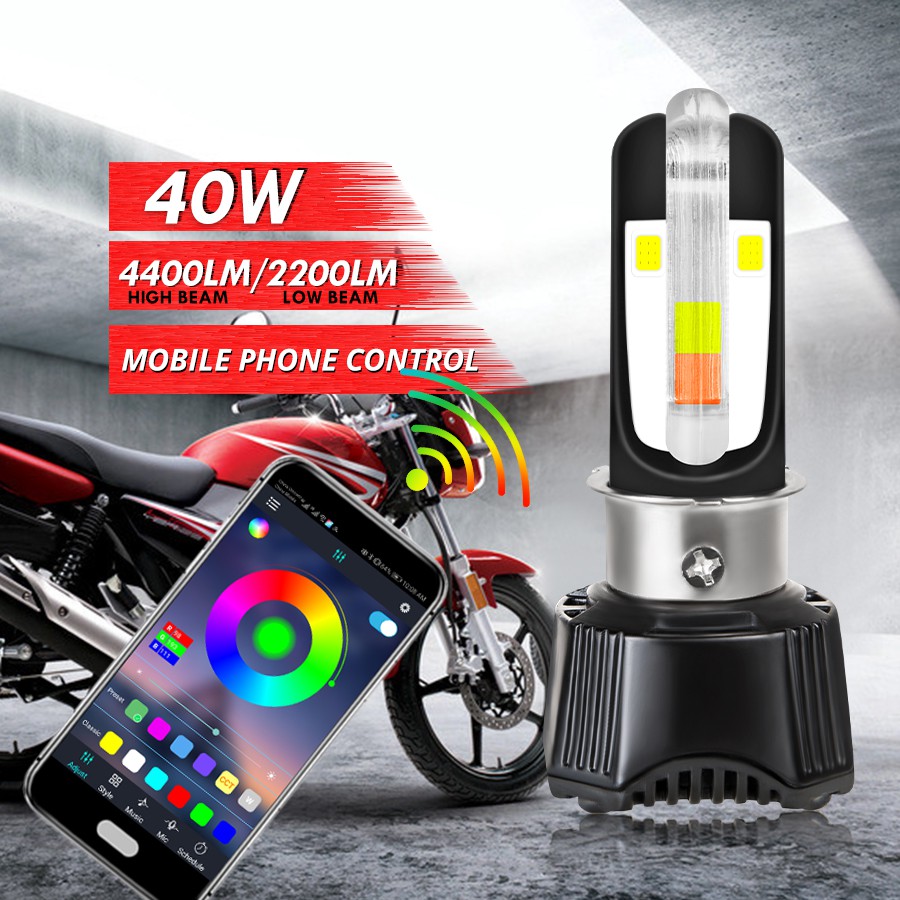 For Yamaha Y125Z LC135 V2 V3 Motorcycle LED Headlight Bulb RGB Bluetooth Control 40W 4400LM Hi ...