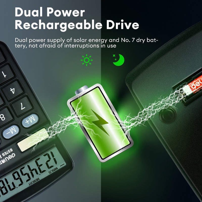 Deli 837ES Portable Desktop Electronic Calculator 12-Digit Large LCD ...