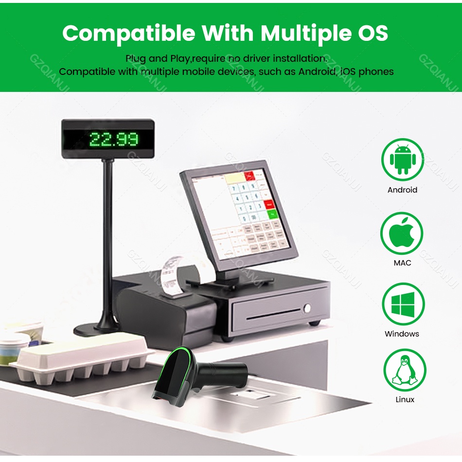 Portable Barcode Reader Handheld 1D 2D QR Code POS Barcode Scanner USB ...