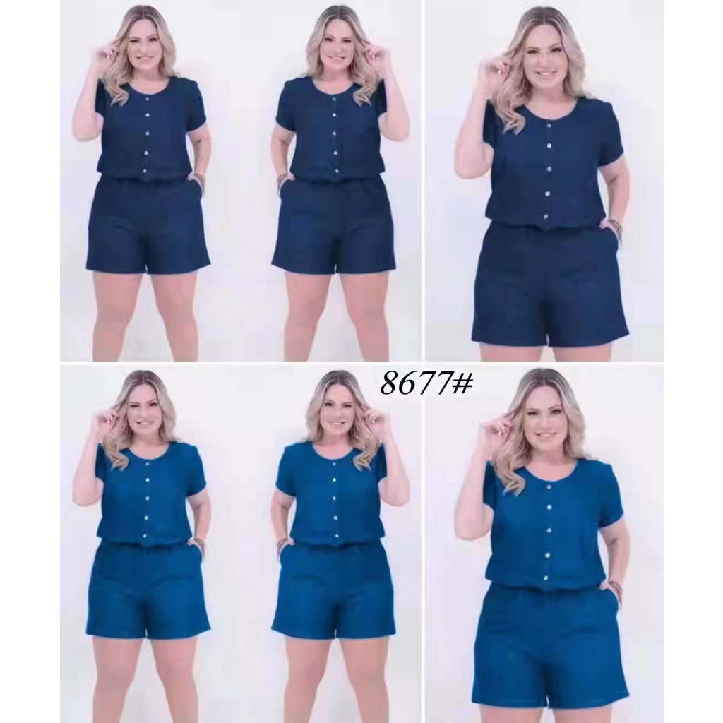 8677 QueenFashion Denim Plus size Jumpshort (FIT TO XL) | Shopee Philippines