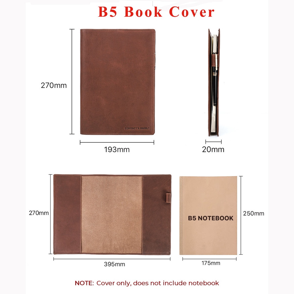 HIRAM Genuine Leather Book Cover for B5 A5 Notebook Leather Book Cover ...
