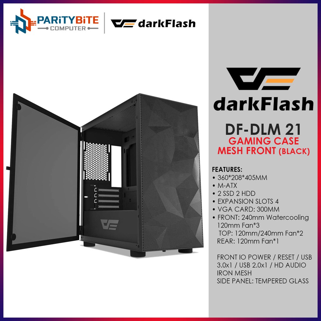 DarkFlash DLM 21 Black Mesh Front Door Opening of Tempered Glass M-ATX ...