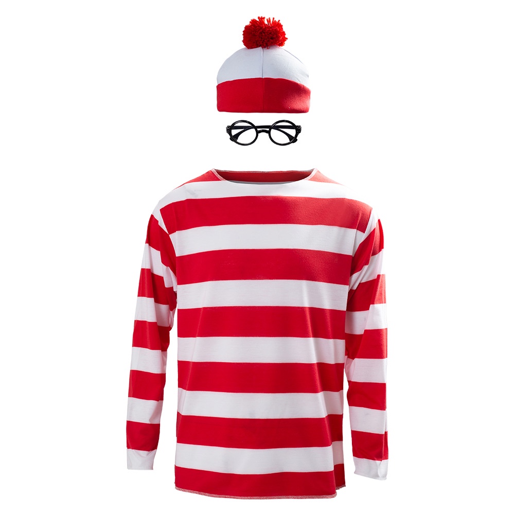 Where's Wally Waldo Now Cosplay Shirts Red White Stripes Long Short ...