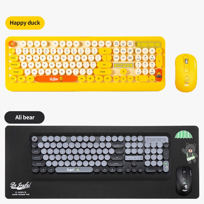Wireless Keyboard Mouse Cute Retro Round Detachable Keycap Set 2.4ghz ...