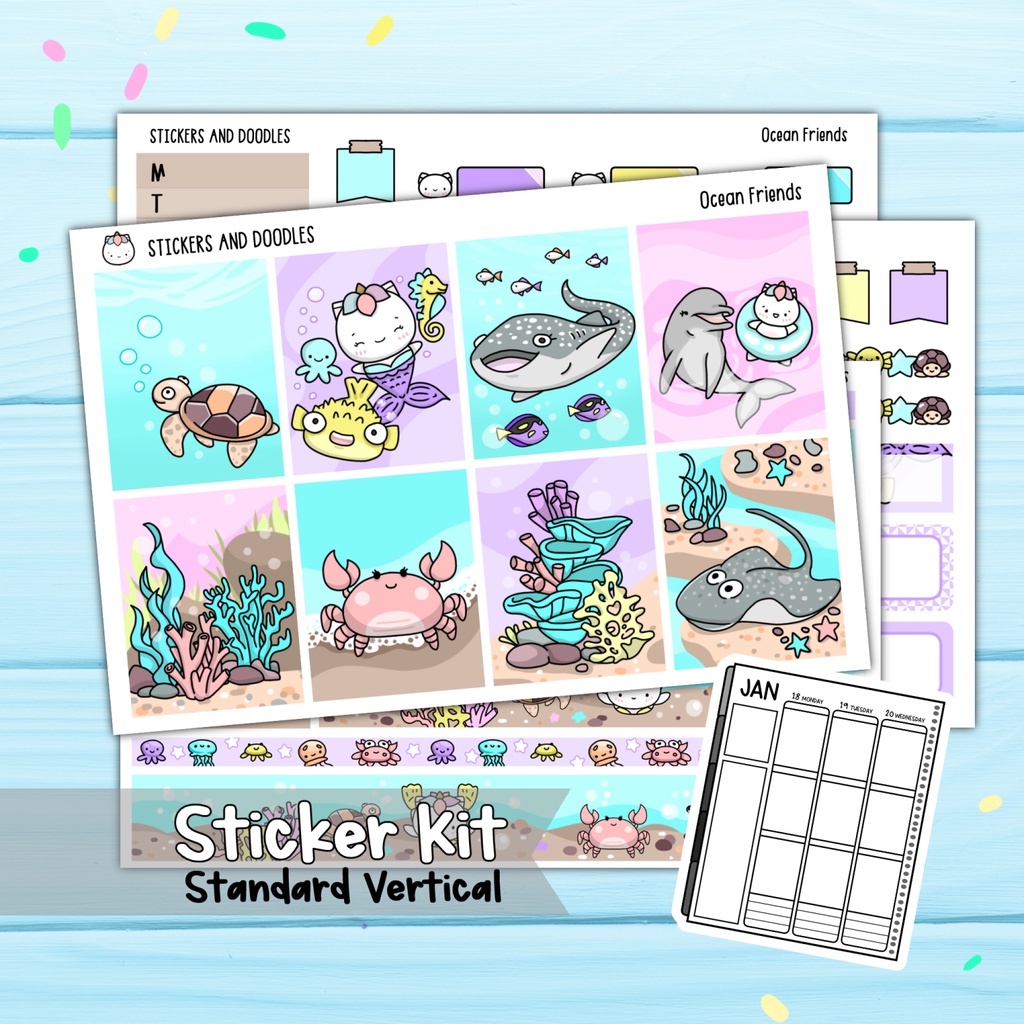 SD-4V Ocean Friends - Regular Vertical Layout Planner Sticker Kit ...