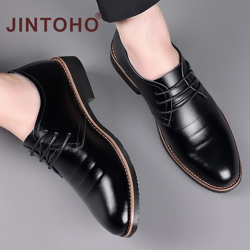 【JINTOHO】Fashion Pointed Toe Black Leather Shoes High Quality Business ...