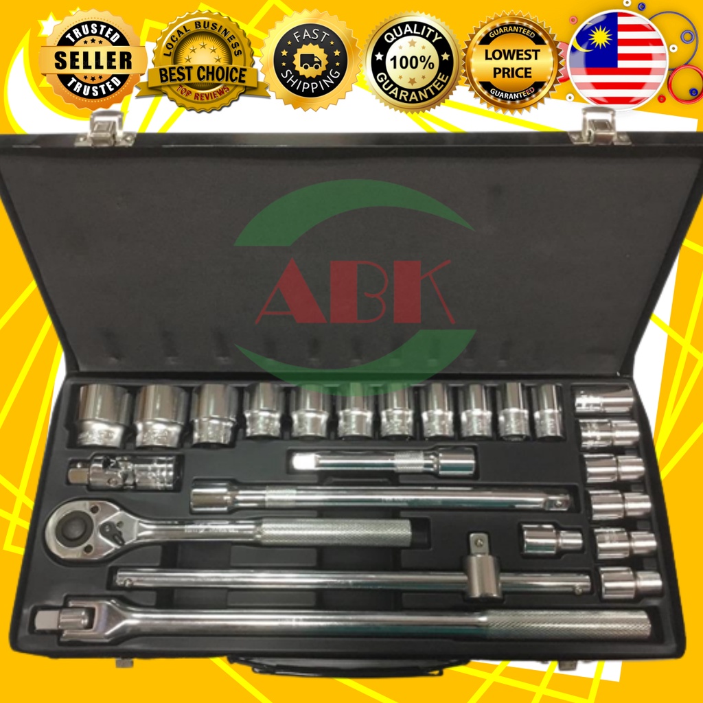 HITTO CHROME VANADIUM STEEL BOX 24PCS 1/2" DR SOCKET SET (6POINT ...