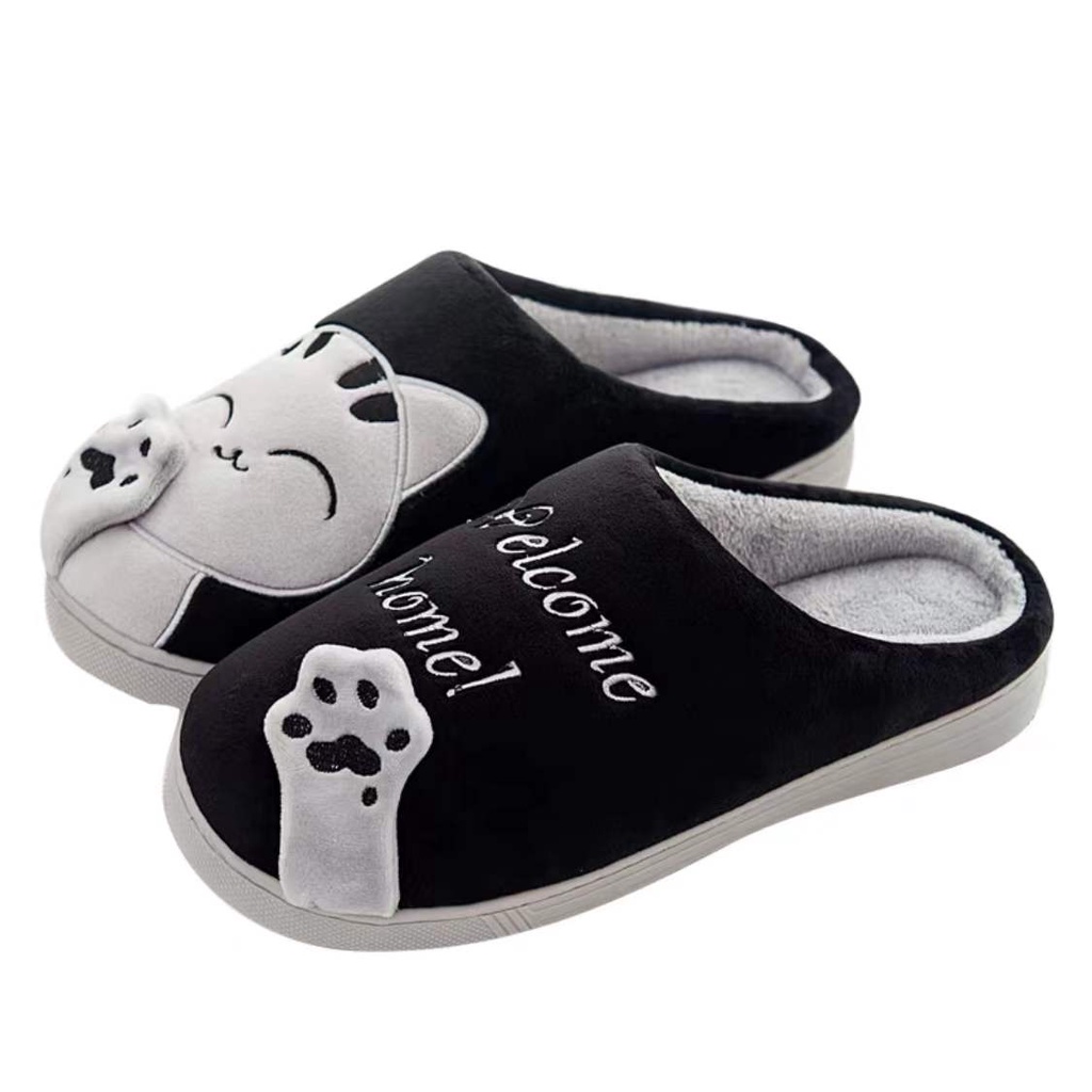 Couple Lucky Cat Plush Slippers Non-Slip Fur Warm Home Indoor thick ...