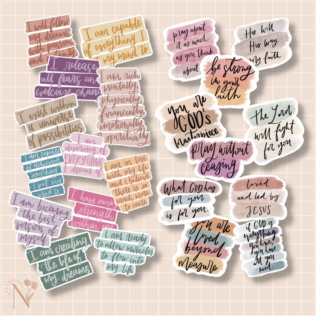 12pcs Calligraphy Faith Waterproof Sticker Pack Deco Planner Journal ...