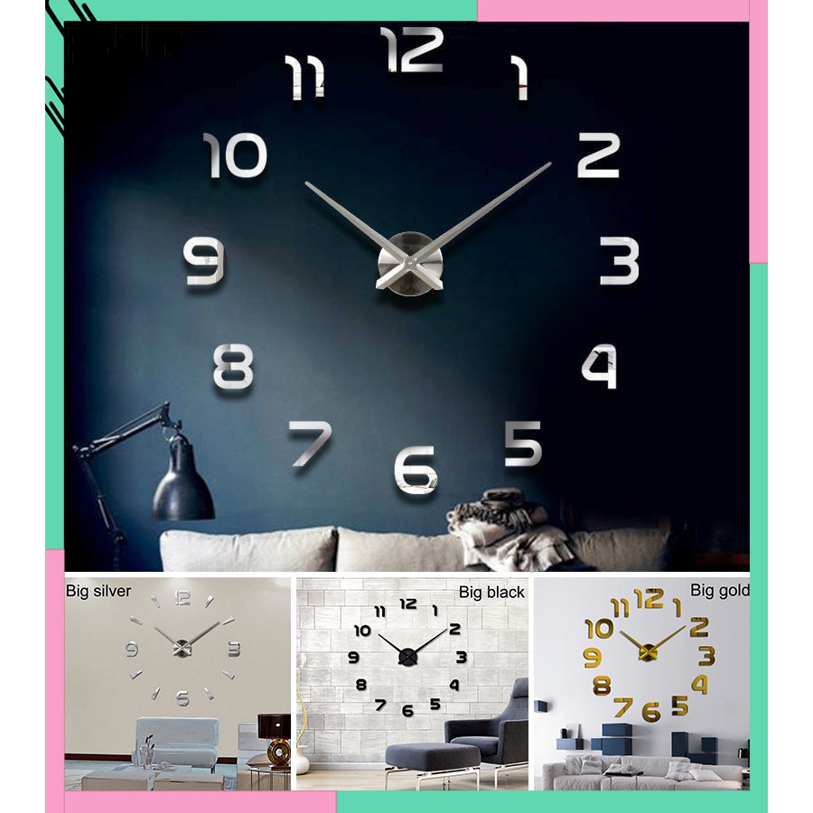 Home Decoration 3D Large Size Wall Clock Mirror Sticker Numbers ...
