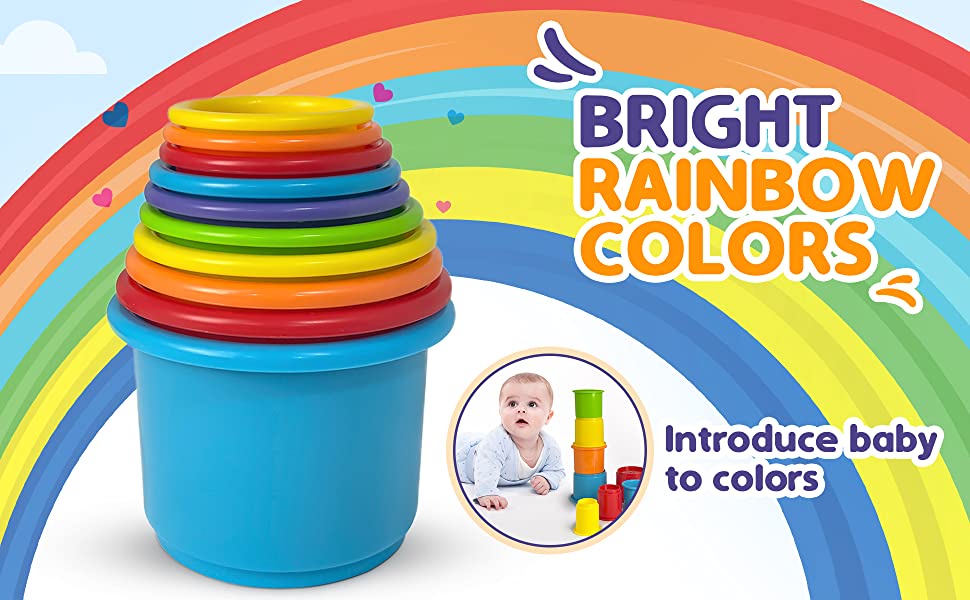 iBliver Baby Stacking Cups for Toddlers 1-3, Rainbow Colors Nesting Cups, Tall Baby Stacking Toy ...