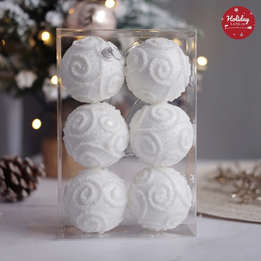 6cm 8cm 10cm White Christmas Balls Styro Foam Material with Glitters ...