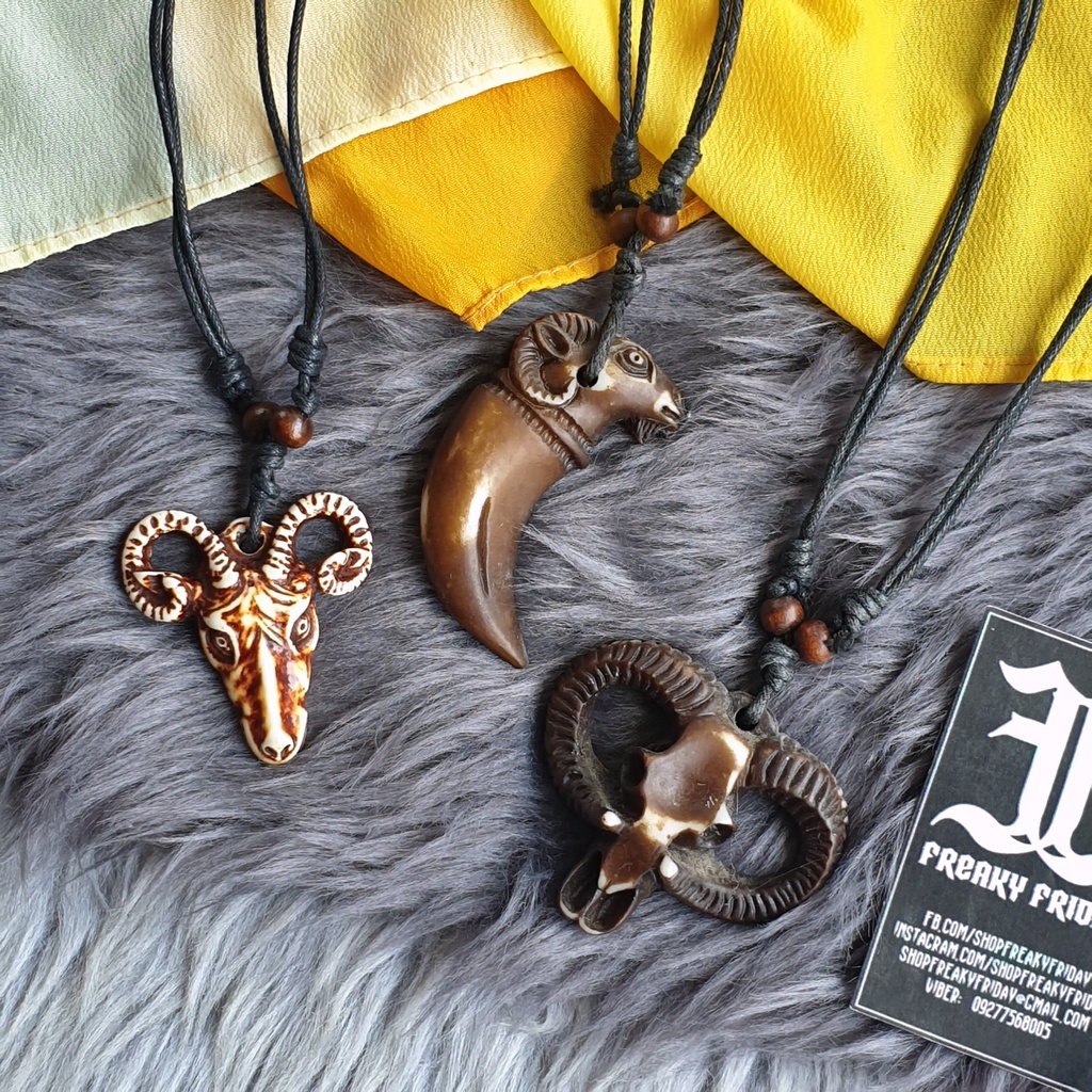 Gothic Punk Ram Skull Baphomet Sheep Horn Adjustable Choker Bone ...