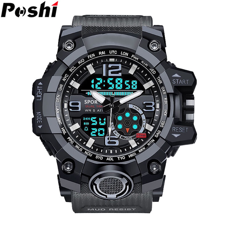 POSHI Men's Watch Waterproof Fashion Chronograph Led Digital Wristwatch ...