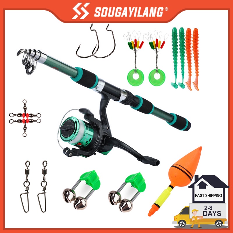 Sougayilang Portable 1.8M Spinning Fishing Rod Set Rod Reel Line Lure ...