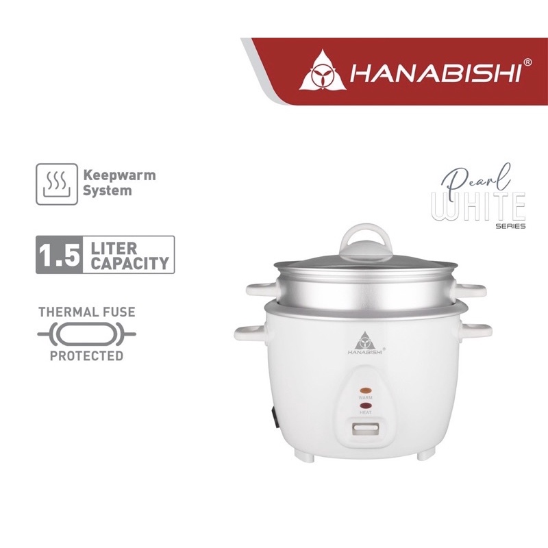 Hanabishi White Rice Cooker with Steamer / 7 cups 1.5L HHRC-15WHT ...
