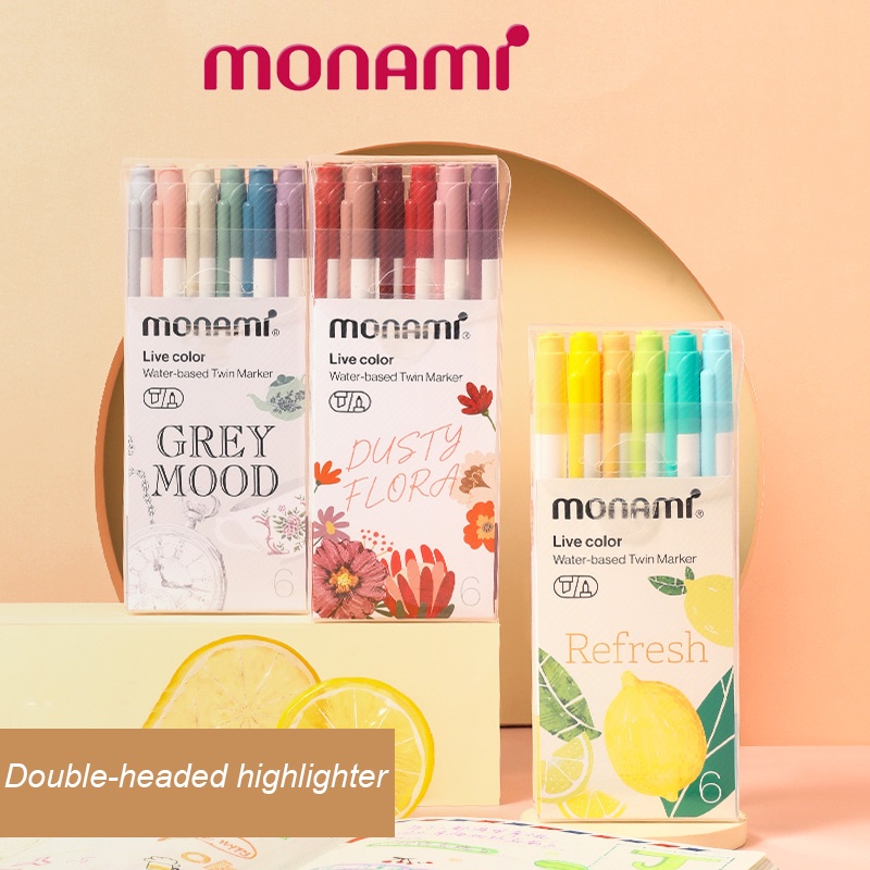 Monami Pastel Highlighter Set Oblique/Fineliner Dual Tip Drawing Sketch ...