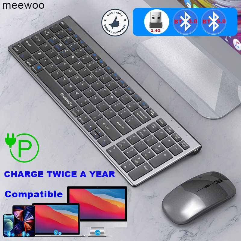 Meewoo Wireless Bluetooth Keyboard and Mouse Set 2.4GHz Mute Slim ...