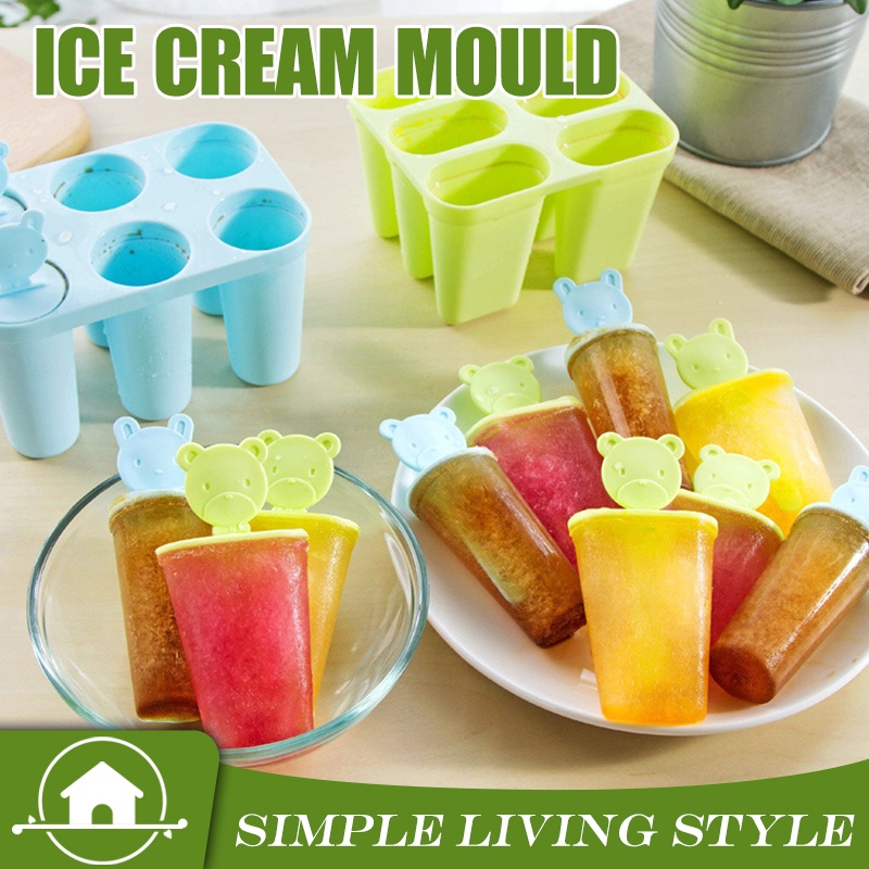 DIY 6 Hole Ice Cream Mould Ice Cube Tray Ice Cream Molder Popsicle ...