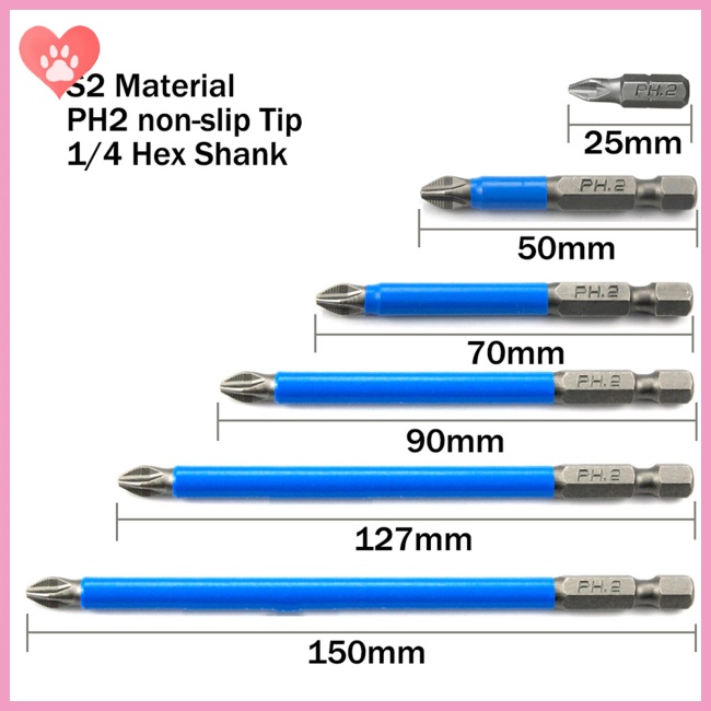 Amostlycute Anti-slip Cross-slot Bit Set S2 Steel Magnetic Tip Bits For ...