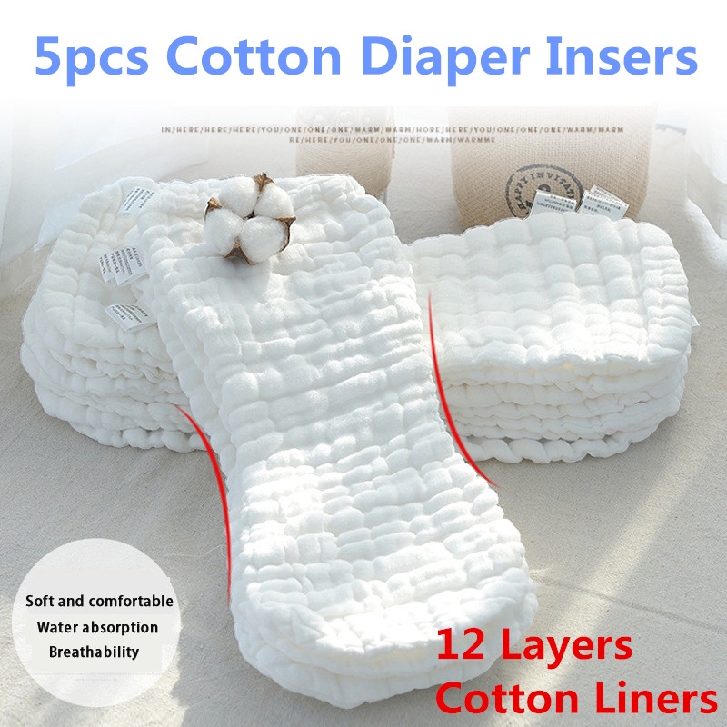 5pcs/Set Baby Diaper Insert 12 Layers Nappy Liners Eco Cotton Diapers ...