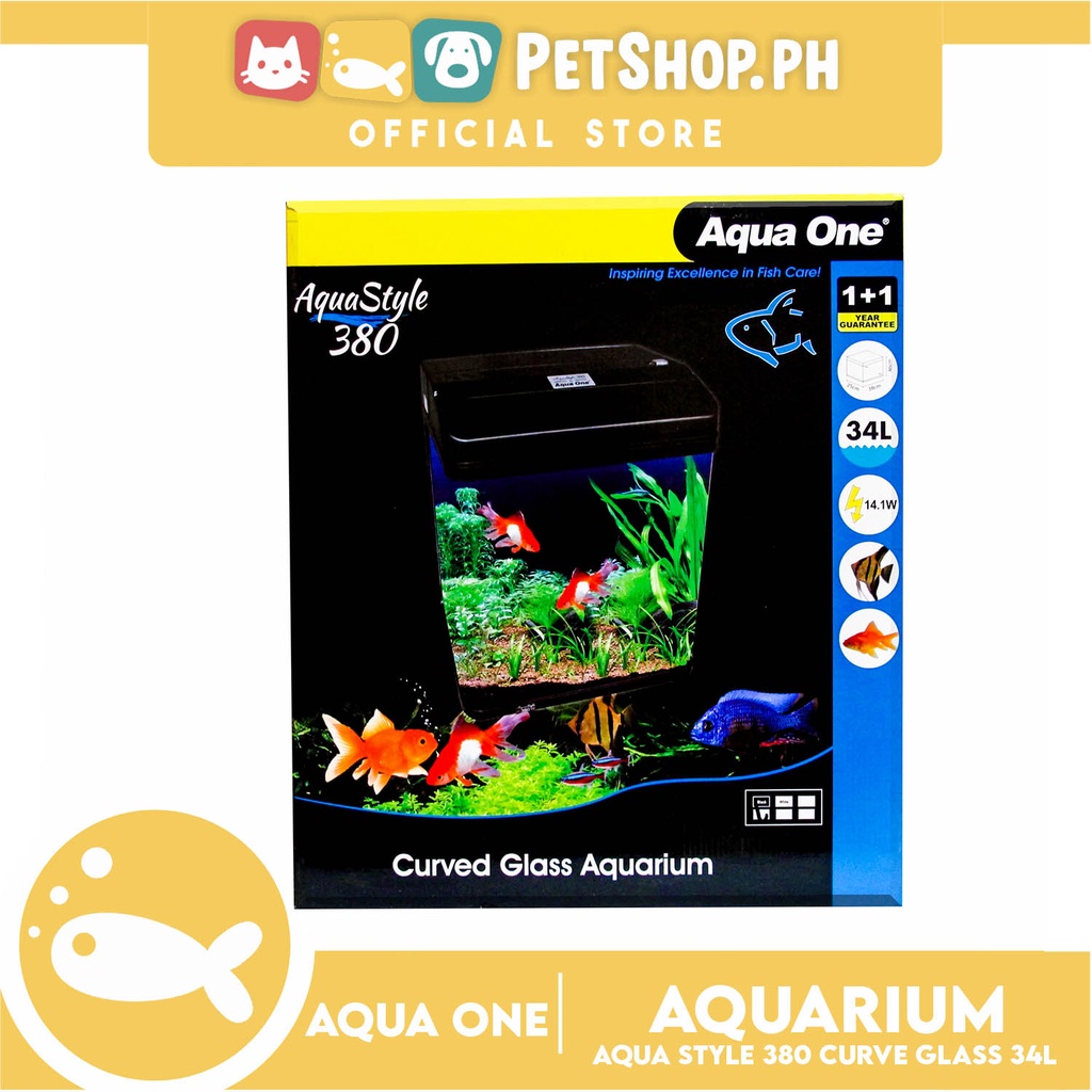 Aqua One Aquarium Style 380 Curve Glass Aquarium Fish Tank 34L | Shopee ...