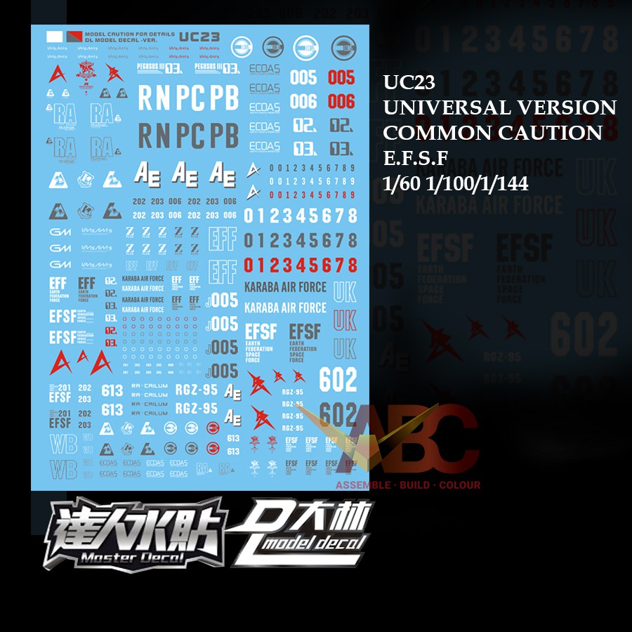 [Dalin] Waterslide Decal - UC23 1/60 1/100 1/144 EFSF Earth Federation ...